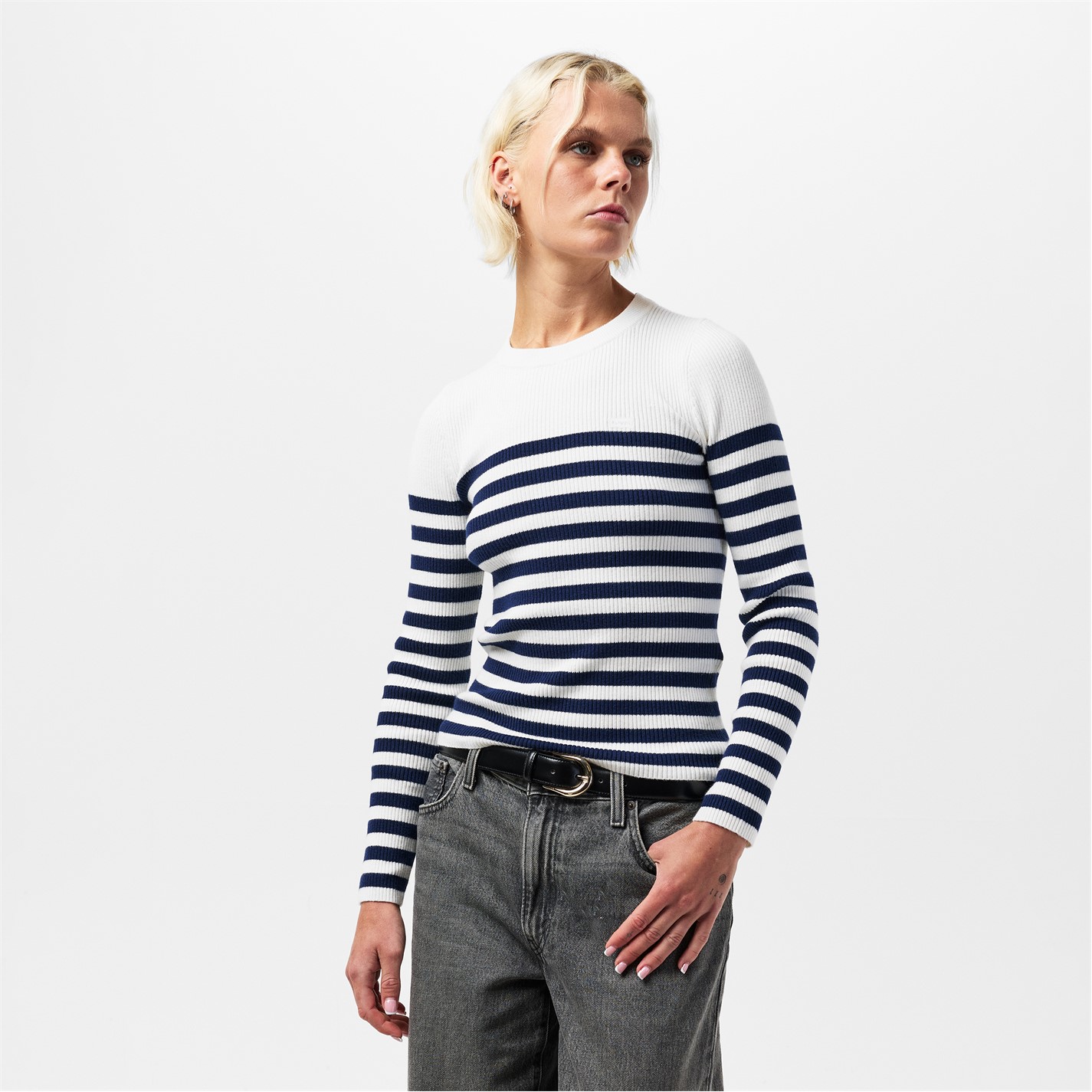Levis | Women's Rib Crew Knitted Top | Adrienne Stripe | SportsDirect.com