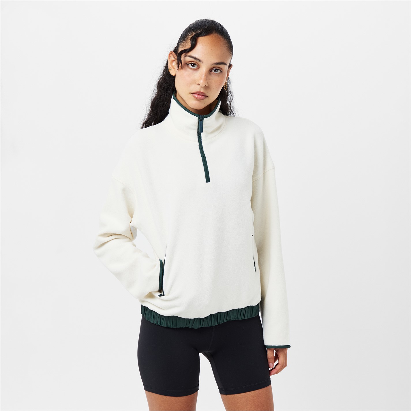 Sweaty Betty | Mallow Fleece Half Zip Pullover | White Trek Grn ...