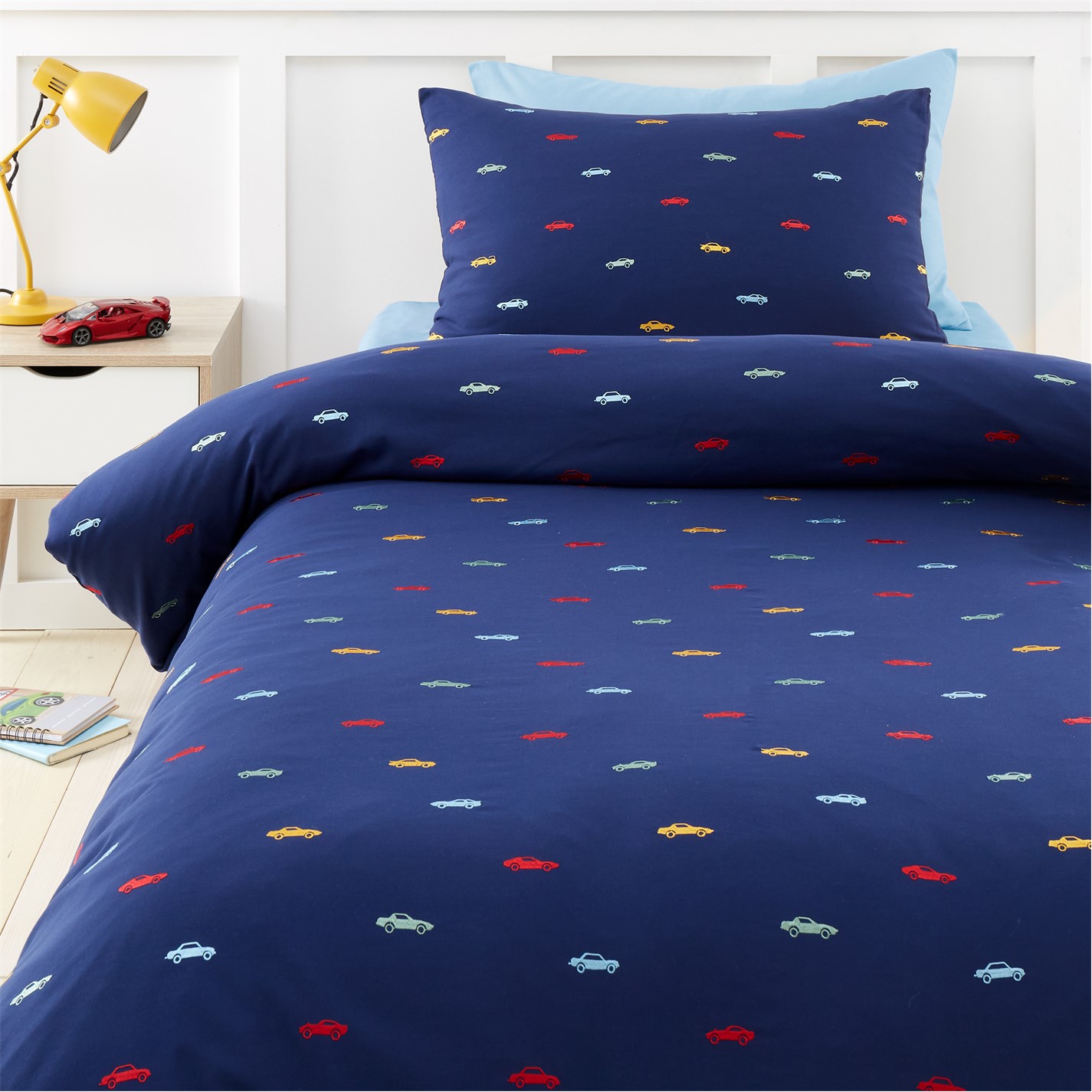 Catherine Lansfield | Embroidered Cars Soft Microfibre Duvet Cover Set ...