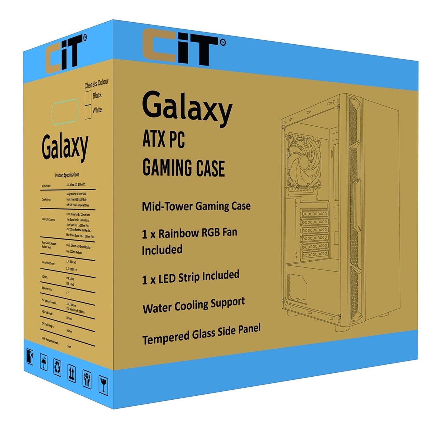 CiT | Galaxy White Mid-Tower PC Gaming Case with 1 x LED Strip 1 x ...