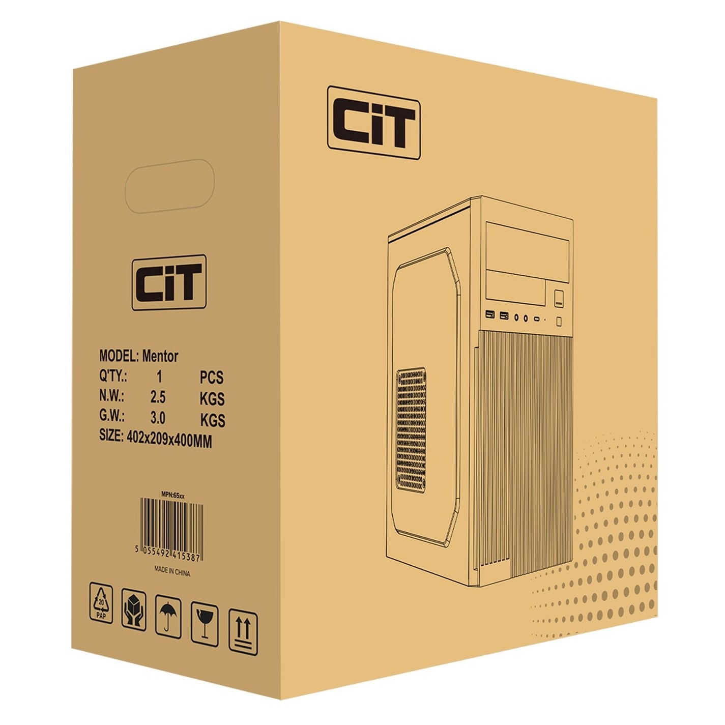 CiT | Mentor Micro-ATX Office PC Case With USB Type C and 80mm Rear ...