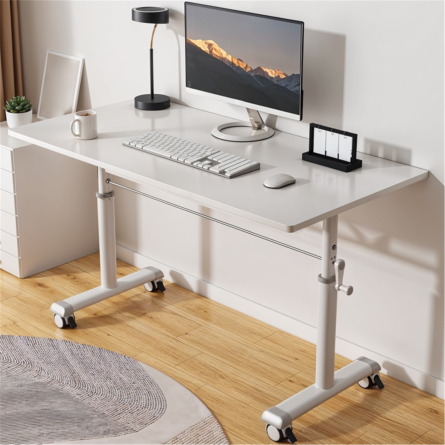 Kabinet UK | Height-Adjustable Computer Desk with Wheels | White ...
