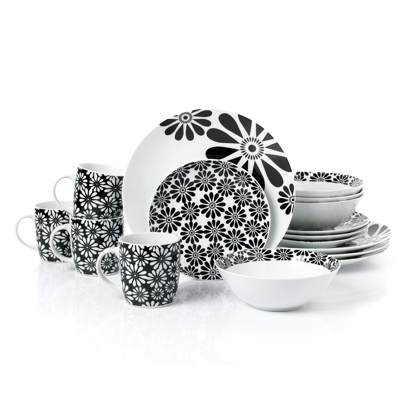 Waterside | 16pc Black & White Kira Dinner Set | Black & White ...