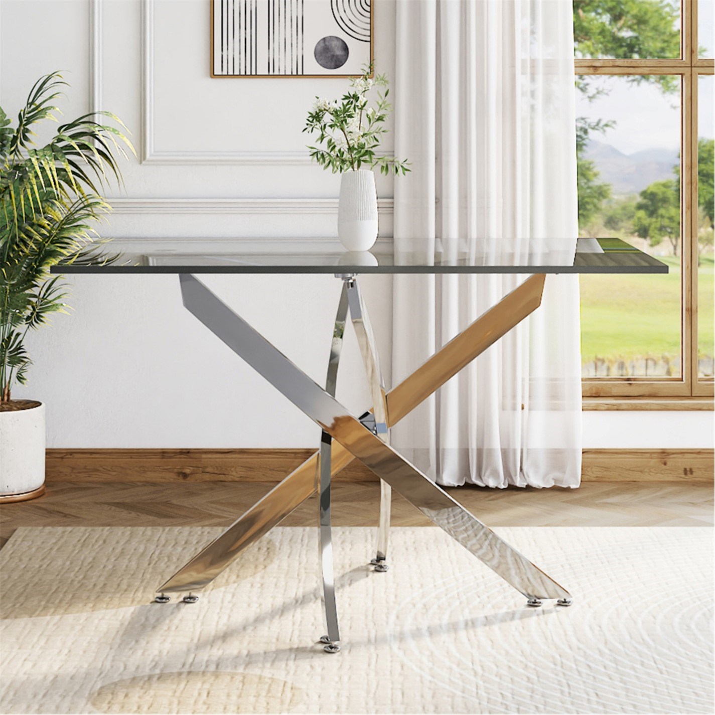Cottonfy UK | Rectangular Tempered Glass Table with Chrome Legs ...