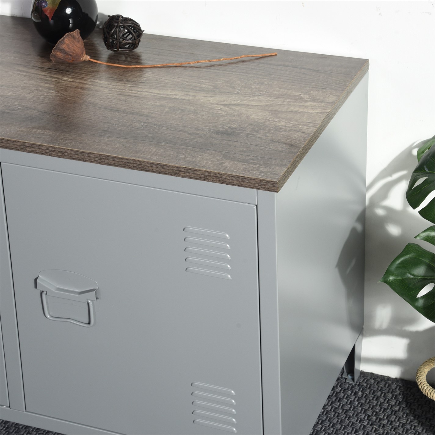 FurnitureR Sideboard Cabinet with 3 Doors and Wood-Effect Top 120.5 x ...