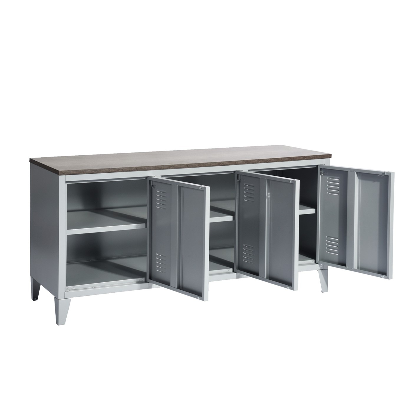 FurnitureR Sideboard Cabinet with 3 Doors and Wood-Effect Top 120.5 x ...