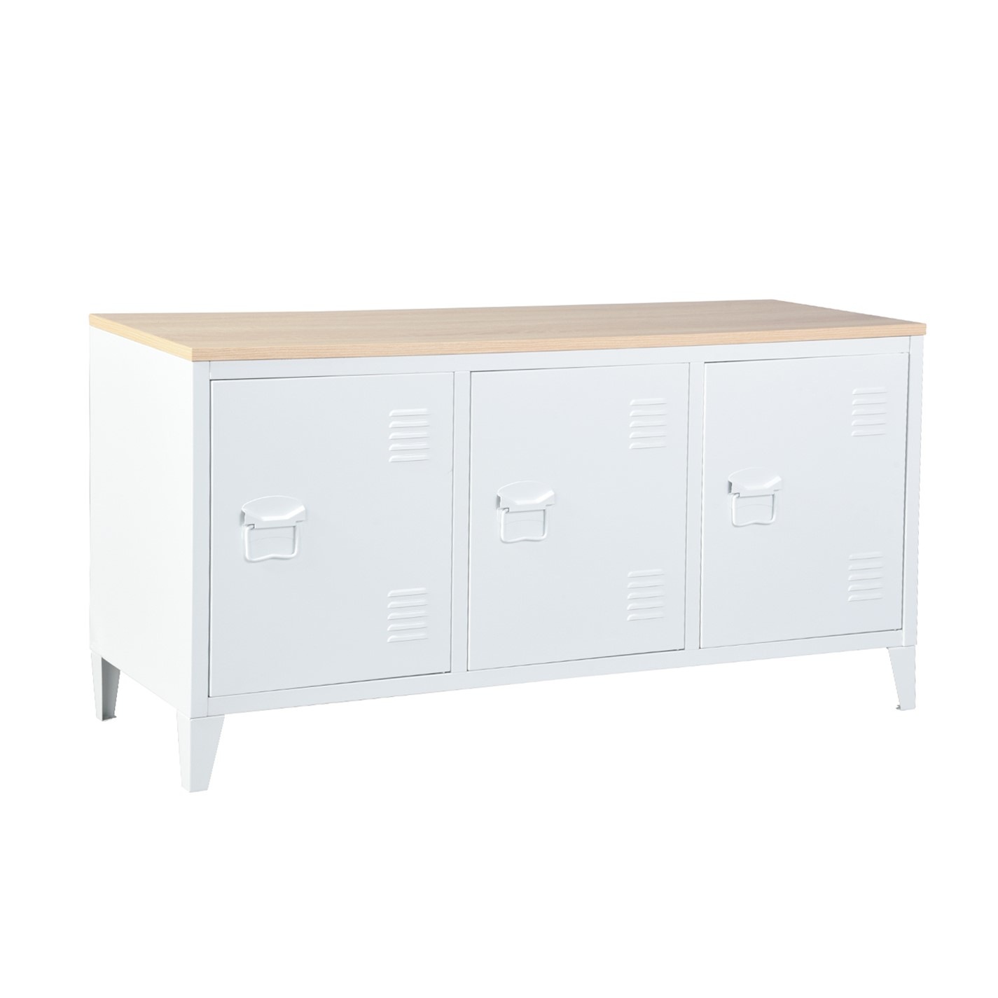 FurnitureR Metal Sideboard Cabinet with 3 Doors and Wood-Look Top 120.5 ...