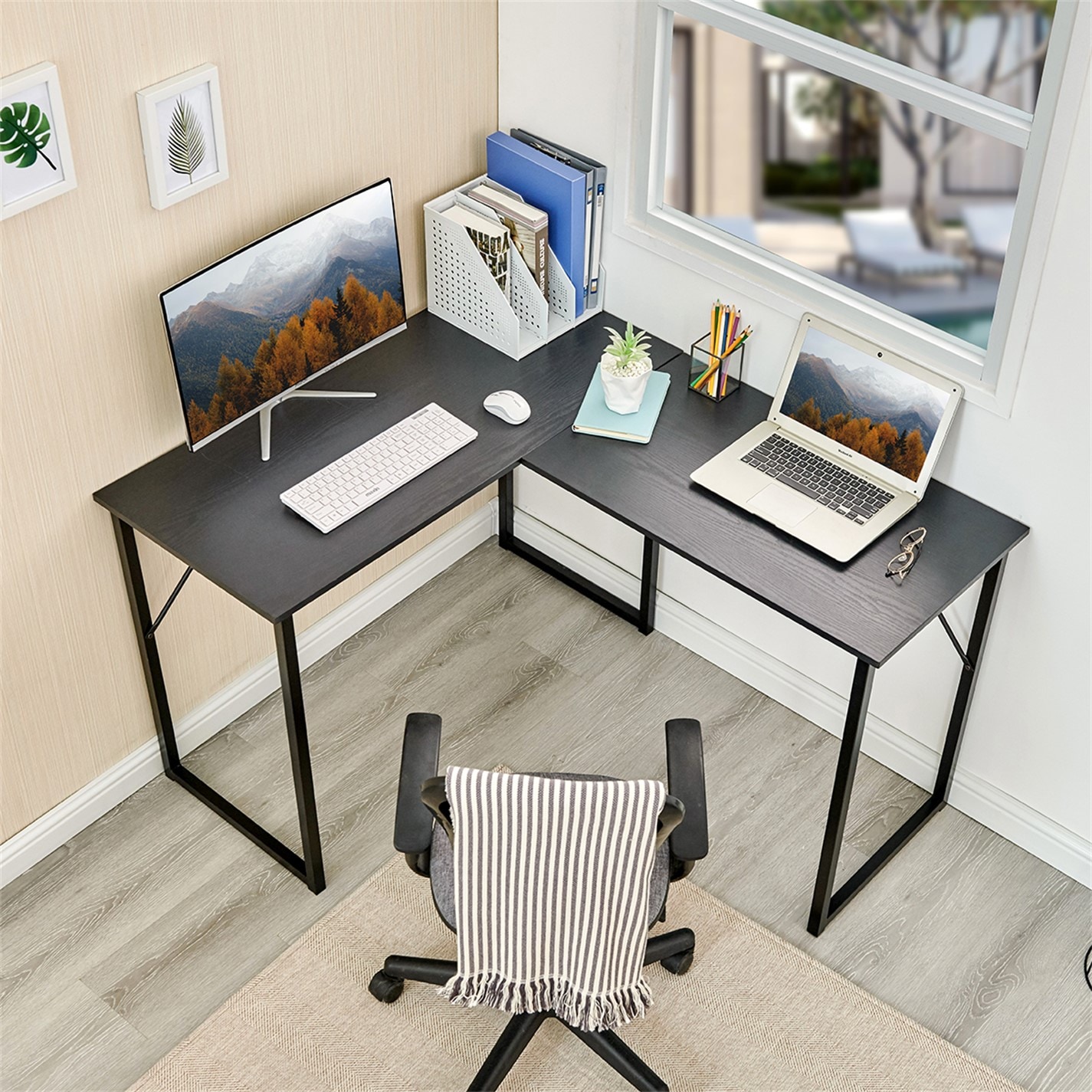 FurnitureR | L-Shaped Corner Desk 129 cm Home Office Computer Table ...