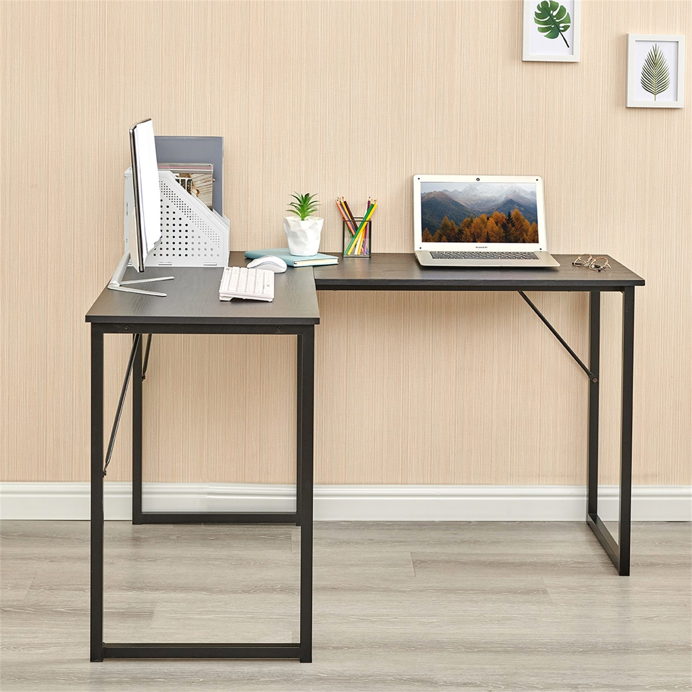 FurnitureR | L-Shaped Corner Desk 129 cm Home Office Computer Table ...
