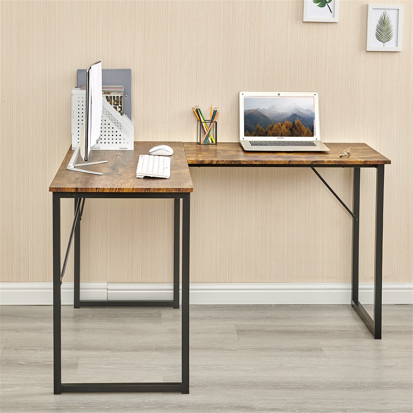 FurnitureR | L-Shaped Corner Desk 129 cm Home Office Computer Table ...