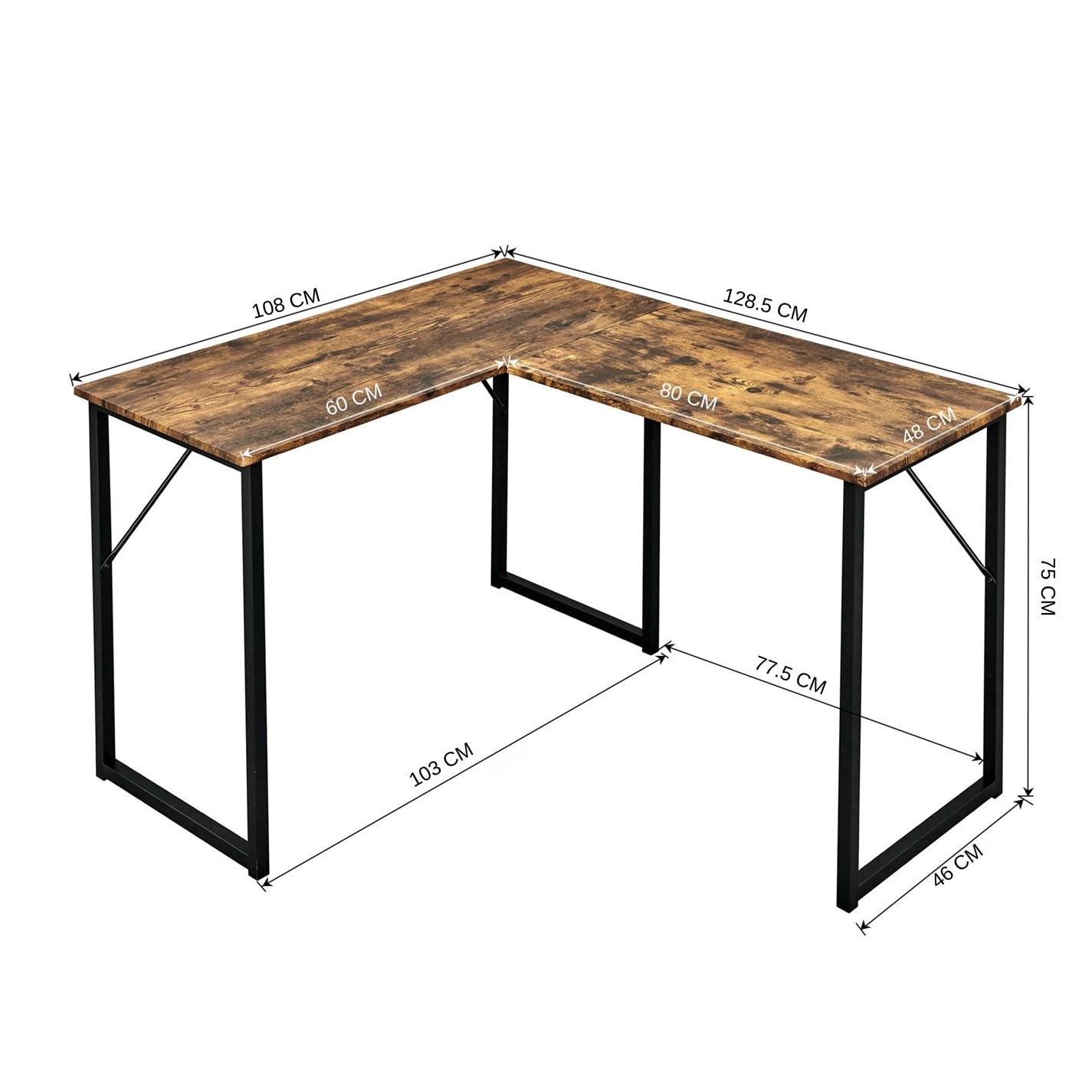 FurnitureR | L-Shaped Corner Desk 129 cm Home Office Computer Table ...