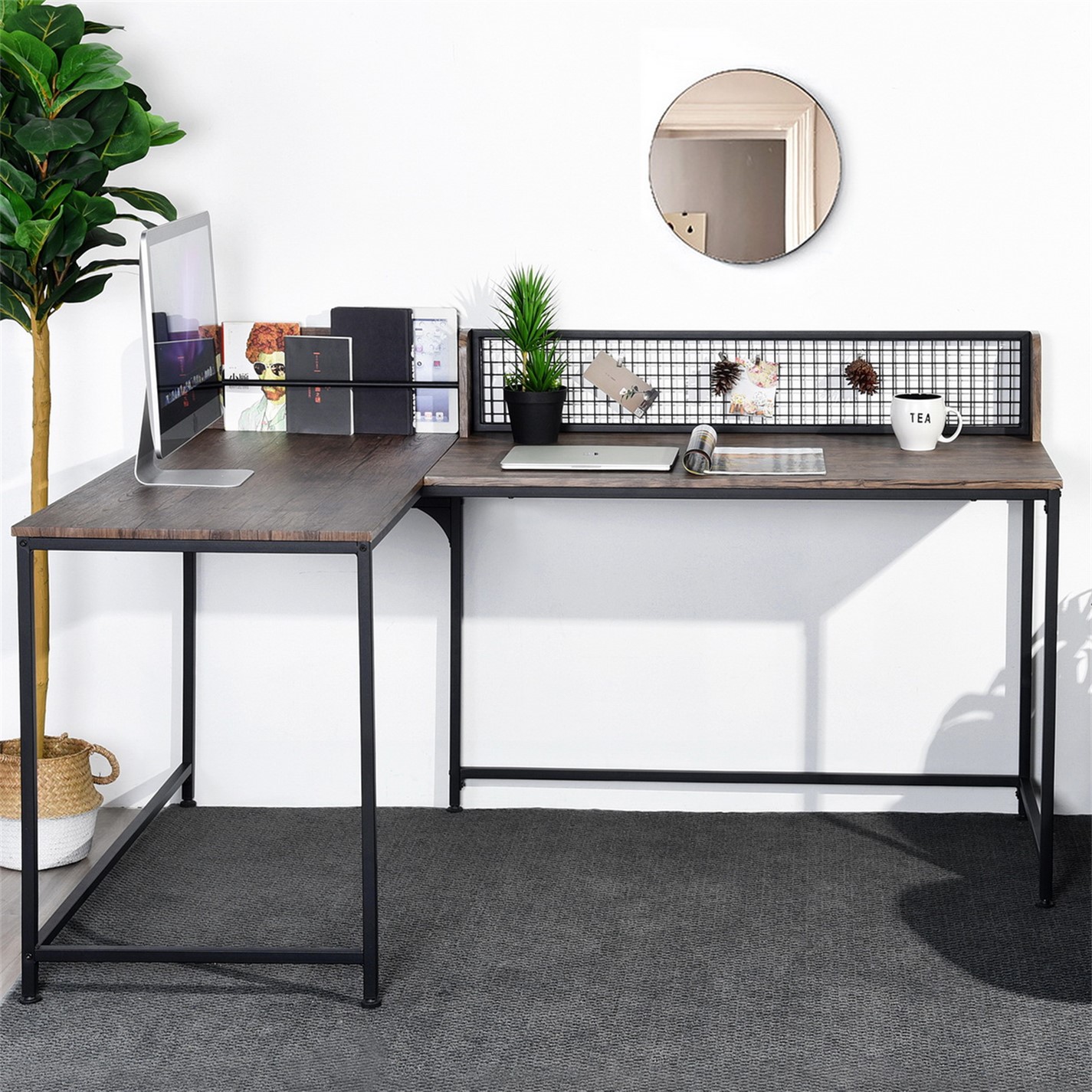 Convenience Concepts | L-Shaped Corner Desk Industrial Computer Table ...