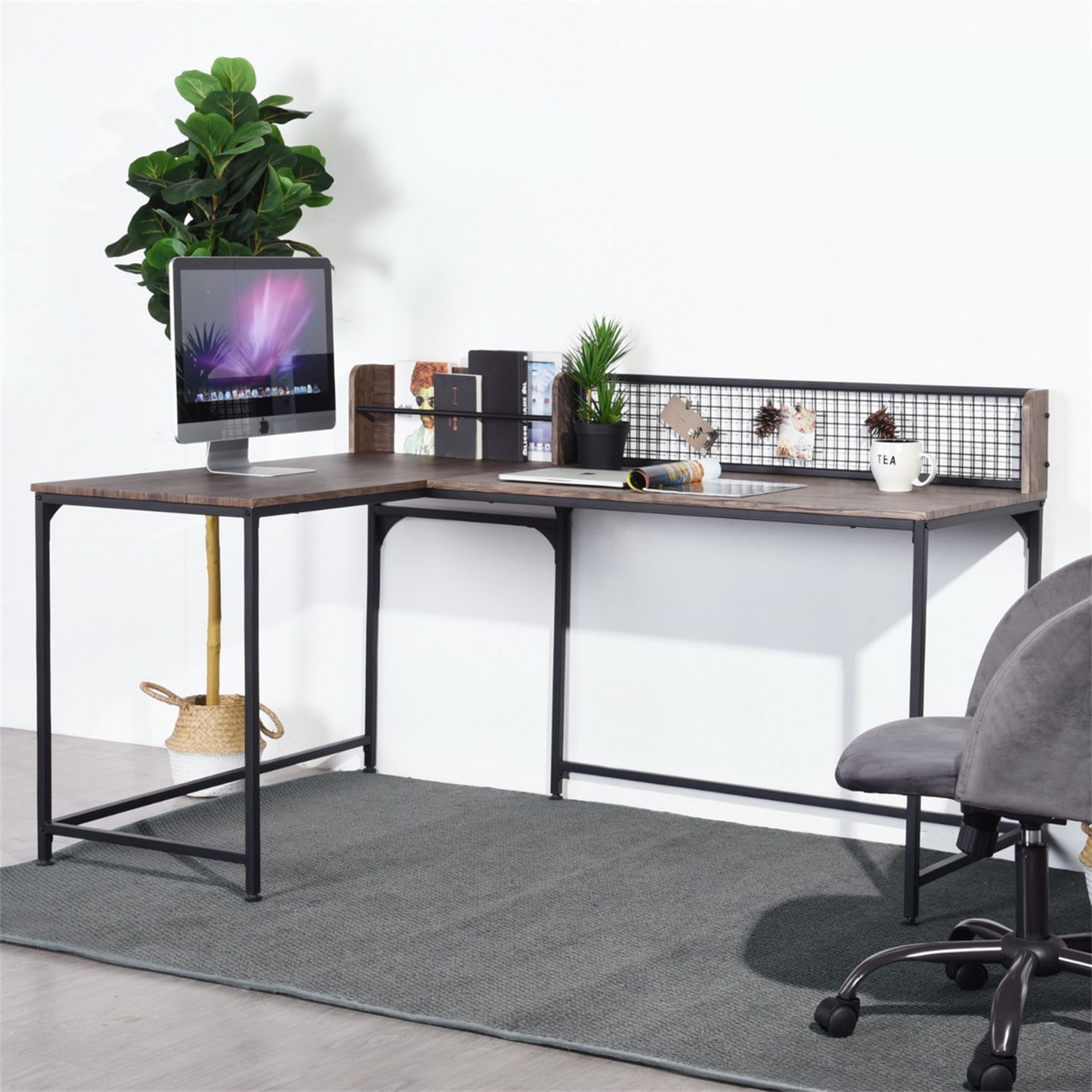 Convenience Concepts | L-Shaped Corner Desk Industrial Computer Table ...