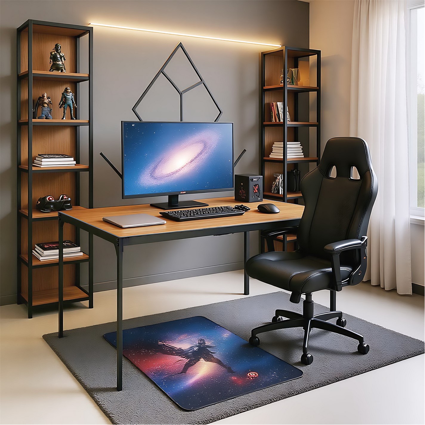 Urban Meuble | Gaming Desk Metal Frame Space-Saving Design | Drak Brown ...