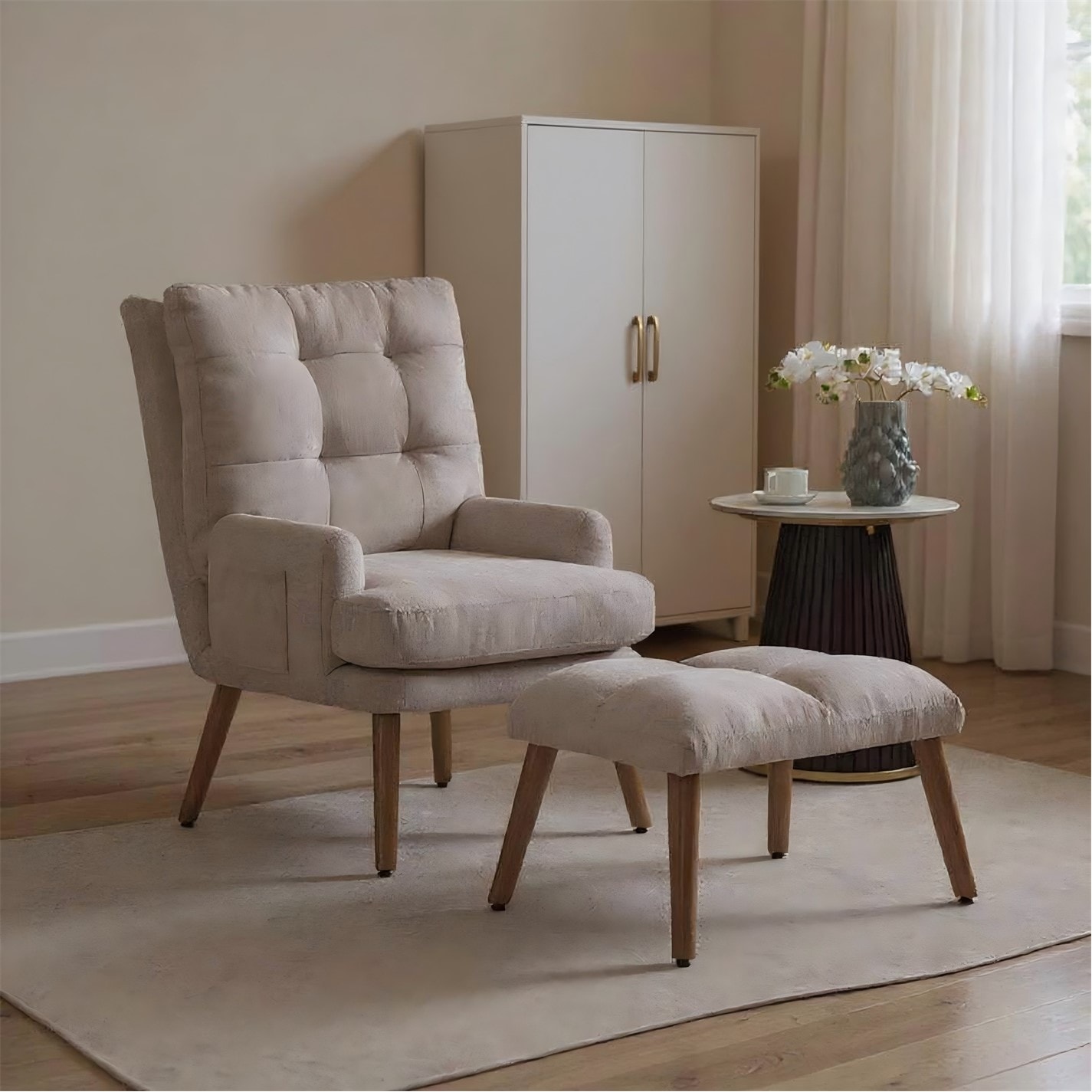Urban Meuble | Beige Ottoman Set Cozy Seating Solution Durable | Beige ...