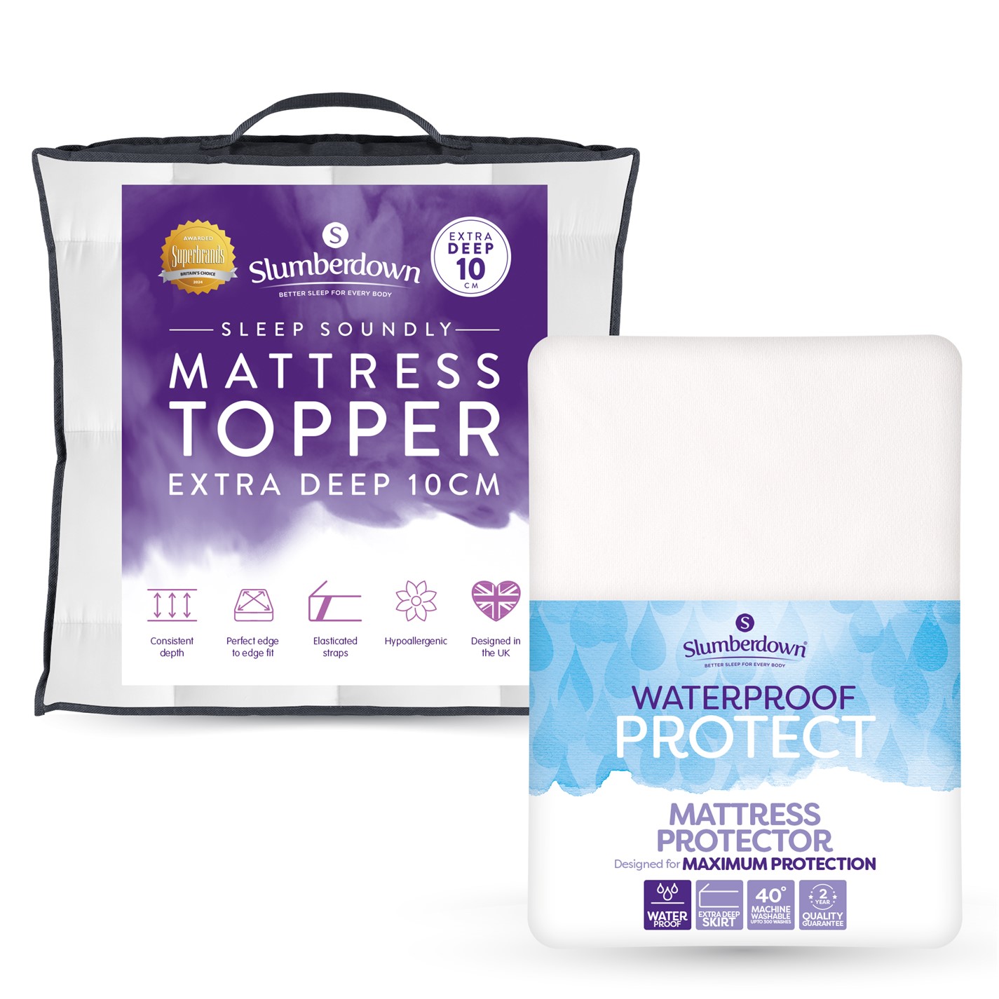 Slumberdown | 10cm Mattress Topper & Waterproof Protector | White ...