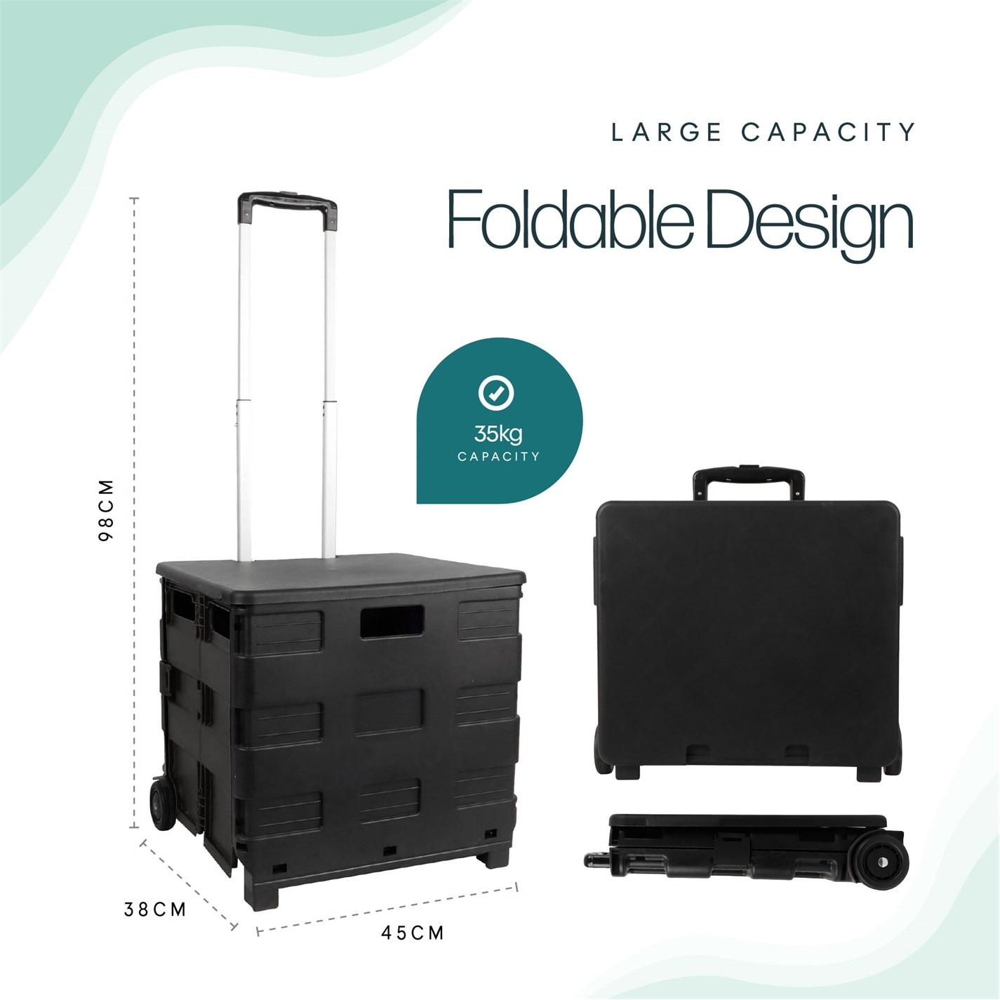 Streetwize | Deluxe Foldable Shopping Trolley with Lid | Black ...