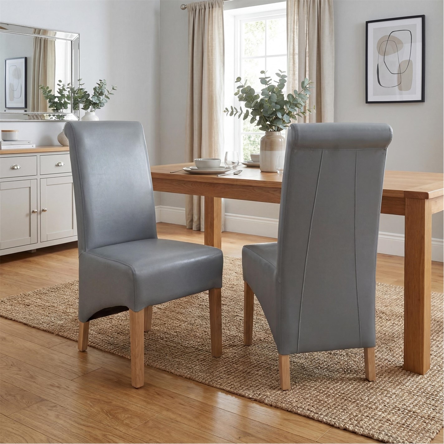 Shankar | Set of 2 Krista Bonded Leather Grey Dining Chairs | Grey ...
