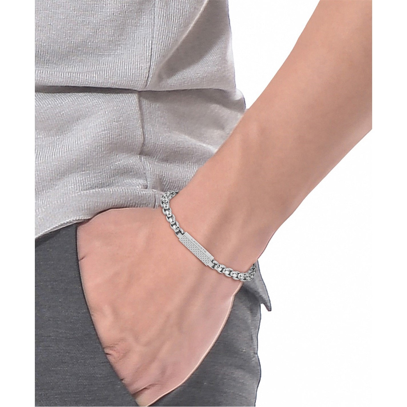 Lacoste | Mens Lessentiel Stainless Steel Box Chain Bracelet | Silver ...