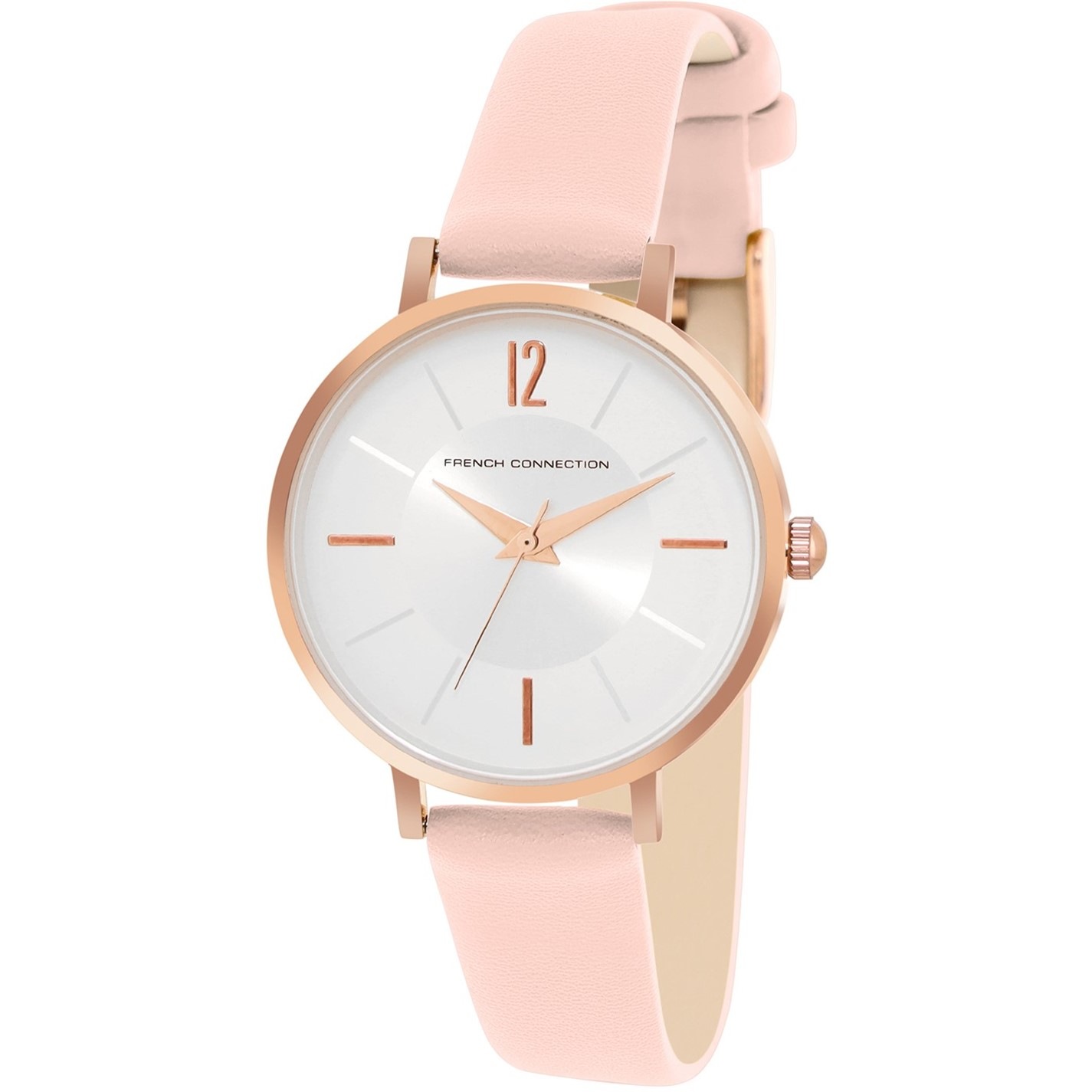 French Connection | Rose Case Round Shape Pink Strap Quartz Watch ...