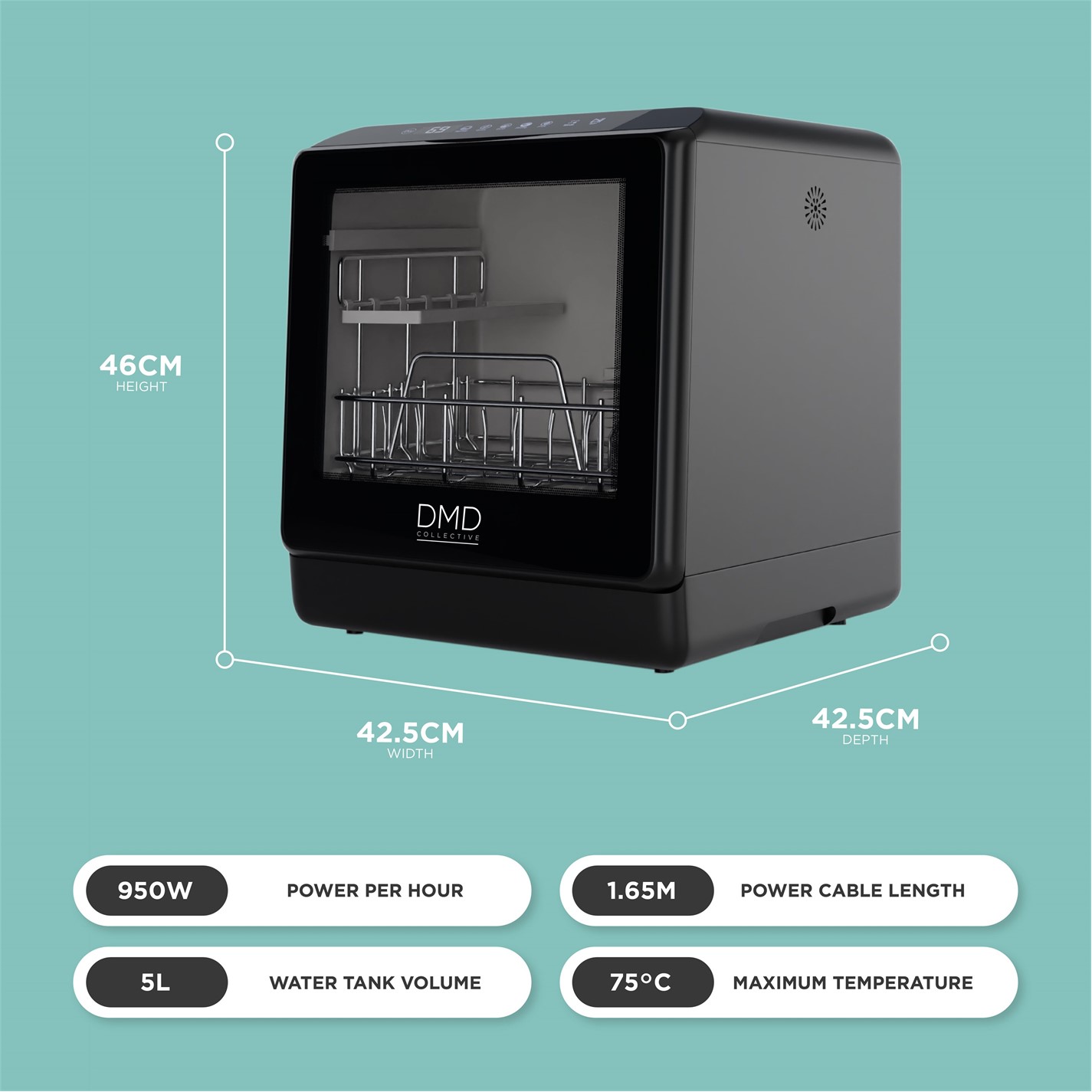 DMD Collective | Mini Tabletop Dishwasher 5L Builtin Water Tank | Black ...