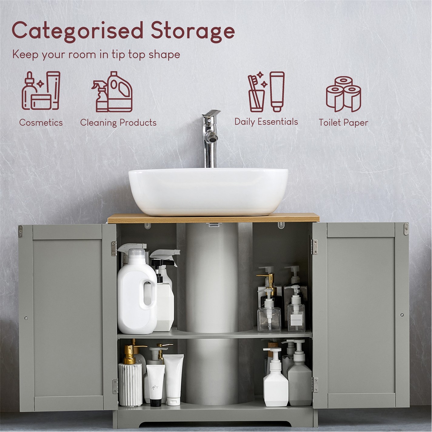 Lassic | Bath Vida Priano 2 Door Under Sink Cabinet | Bathroom Shelves ...