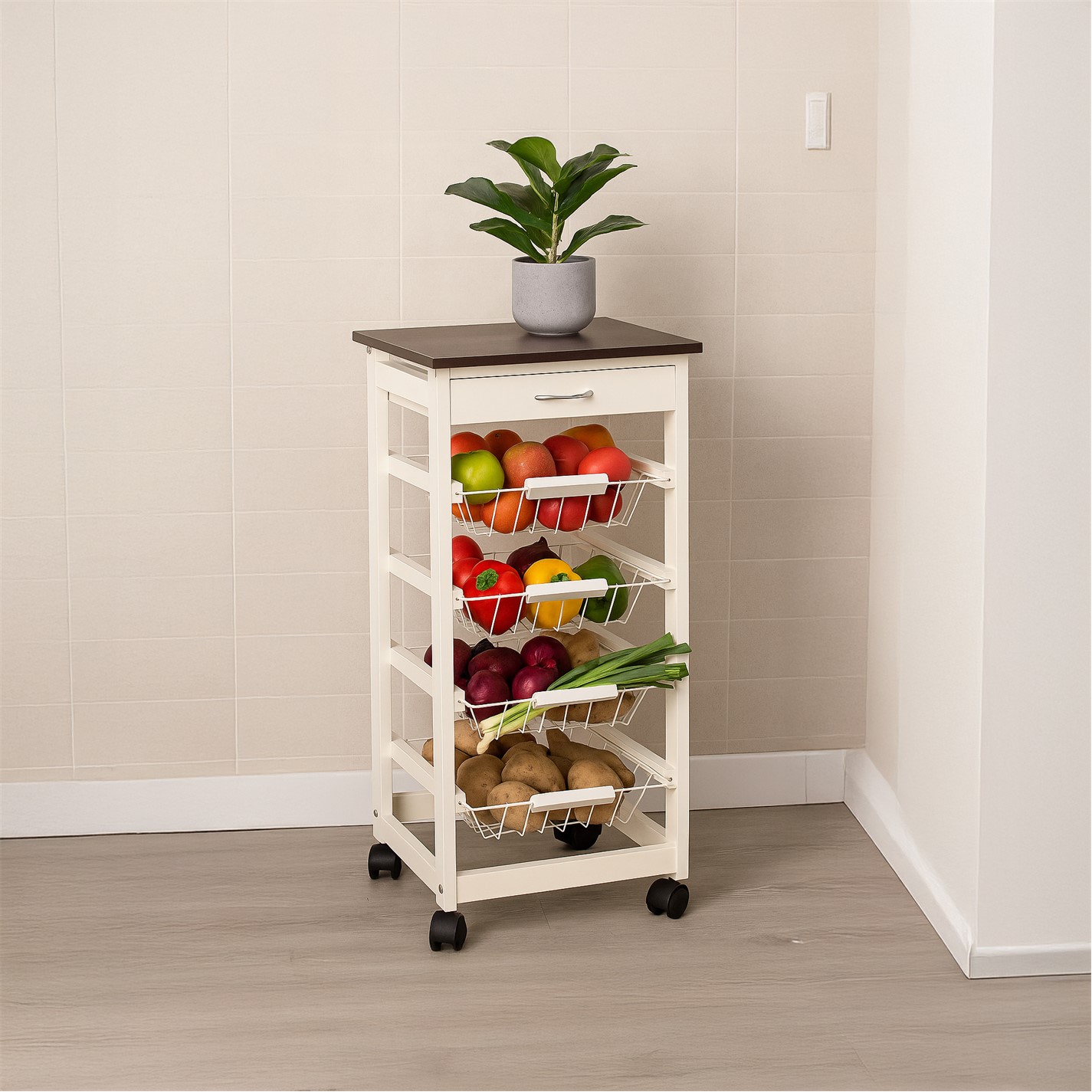 Lassic | Chef Vida 4 Tier Wooden Kitchen Trolley | White | SportsDirect.com