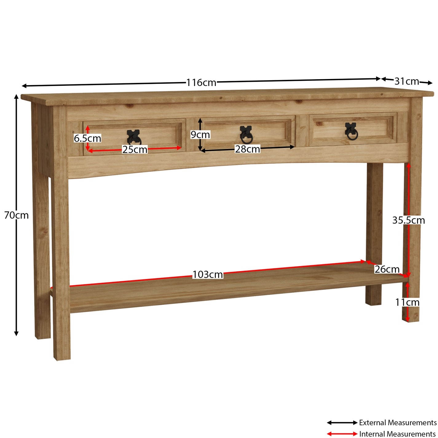 Lassic | Vida Designs Corona 3 Drawer Console Table | Pine ...