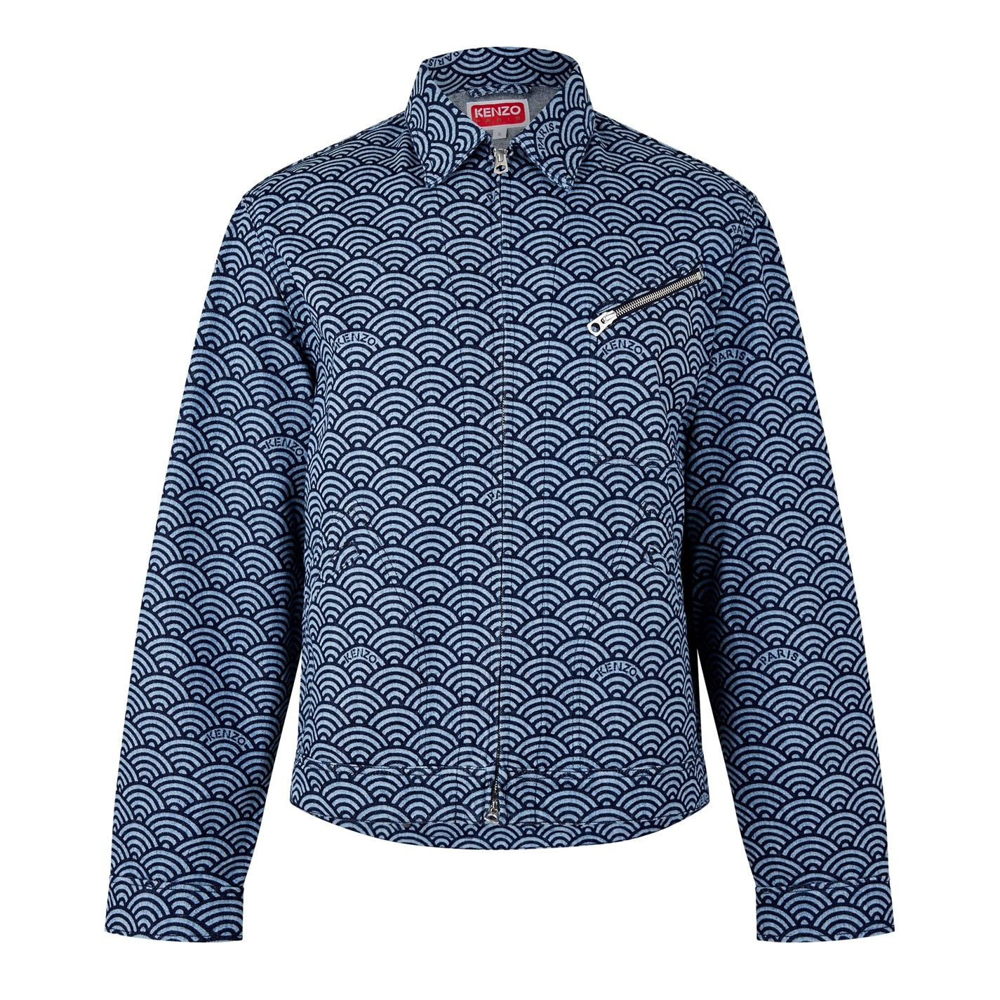 KENZO | Men's Seigaiha Wave Pattern Structured Denim Jacket | Blue ...