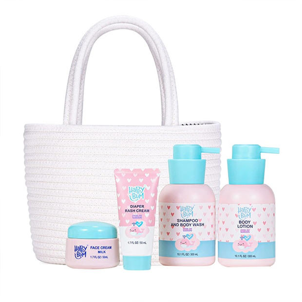 SHEONLY | 4pcs Baby Bath Gift Set with Cotton Rope Basket | Blue ...