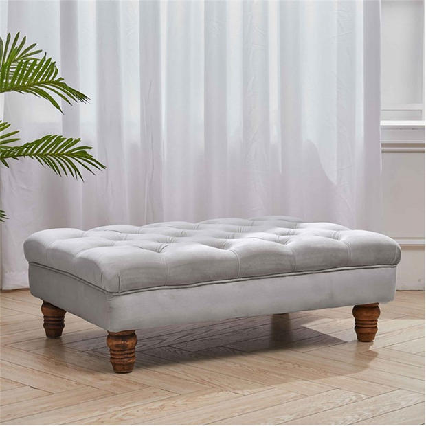 Living and Home | Grey Buttoned Velvet Thick Padded Footstool | Grey ...